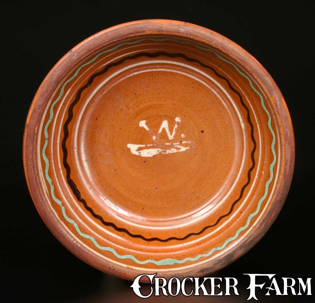 Very Important I BELL Redware Bowl W Three Color Slip Decoration And Very Important I BELL Redware Bowl W Three Color Slip Decoration And