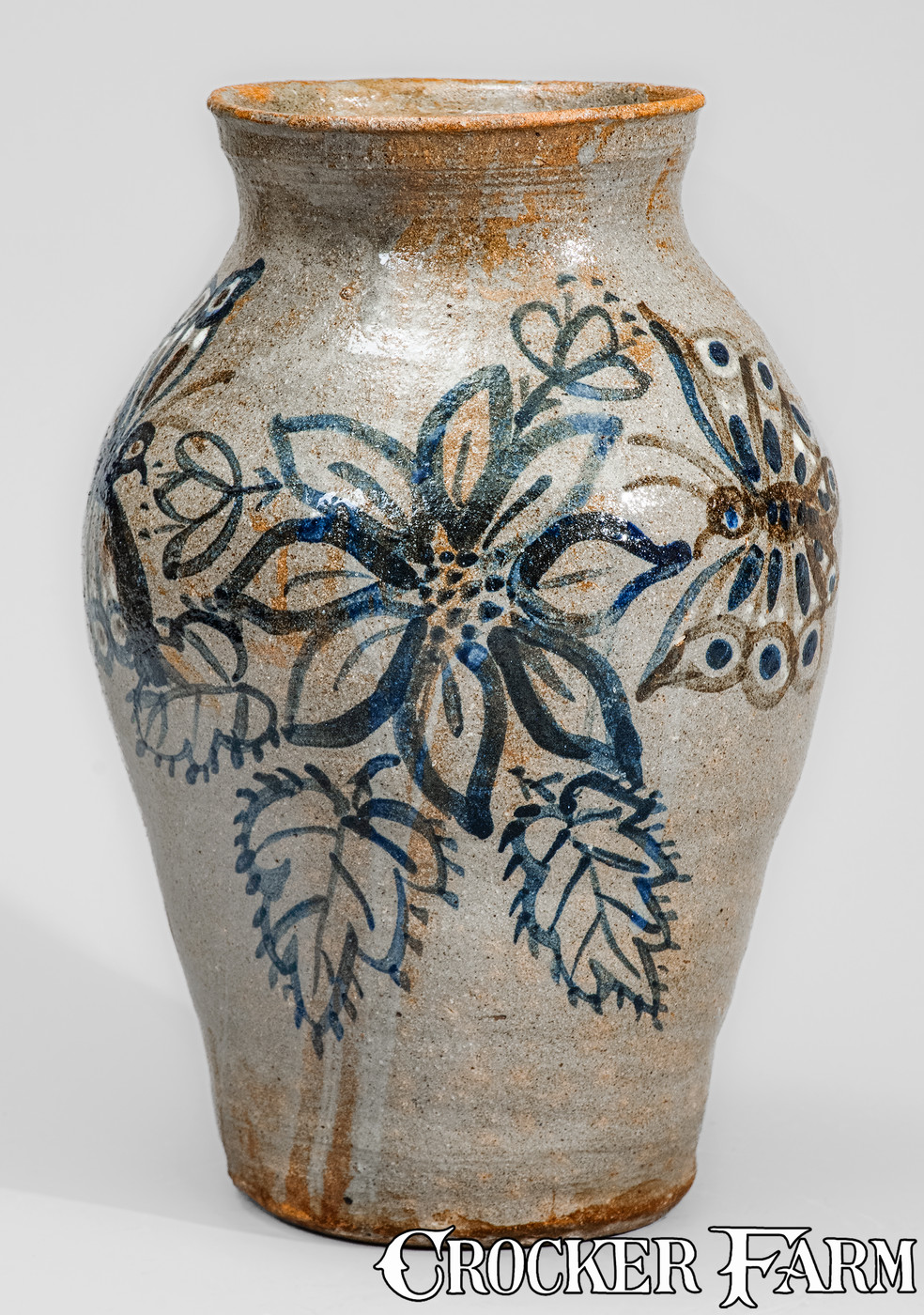 Exceptional Stoneware Vase w/ Elaborate Multi-Colored-Slip Butterflies ...